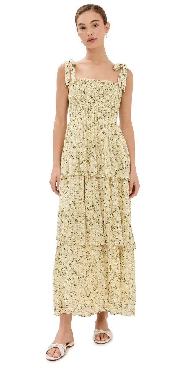 Hill House Home The Elise Nap Dress In Basketweave Vine, Yellow